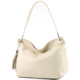 modamoda.de T154 - ital Schultertasche Umh&auml;ngetasche aus Leder, Farbe:Creme