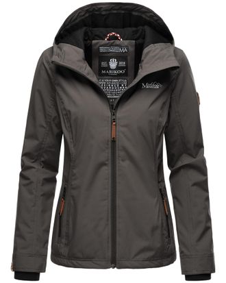 Marikoo Damen &Uuml;bergangsjacke leichte wind- und wasserabweisende Jacke mit Kapuze Anthrazit