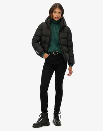 Superdry Sportliche Steppjacke in Schwarz mit Kapuze