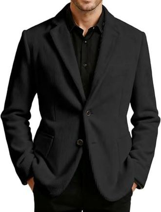 Generic Veste d&eacute;contract&eacute;e 2026 en velours c&ocirc;tel&eacute; de couleur unie pour affaires, vacances et &eacute;v&eacute;nements formels avec revers crant&eacute; classique, Noir, 3XL