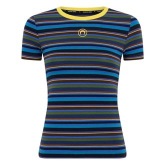 Marine Serre Femme, Tops, Multicolore, Taille: 42 FR Deadstock Moon Logo Stripes Jersey Baby Fit T-Shirt