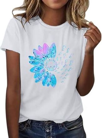 Generic T-shirt d&eacute;contract&eacute; &agrave; manches courtes et col rond pour femme - Motif floral et papillon - Doux et l&eacute;ger - Pour un usage quotidien, les vacances, l&eacute;t&eacute;,