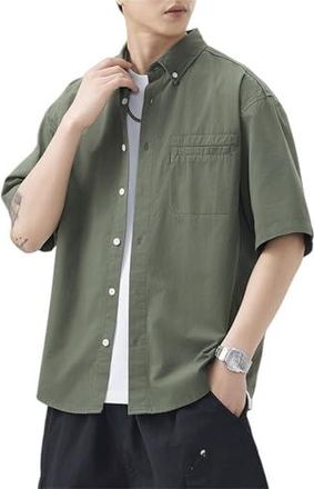 Generic Chemise de travail d&eacute;contract&eacute;e &agrave; manches longues/courtes en coton avec deux poches poitrine pour homme printemps et automne, green-b, 4XL