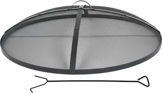 Relaxdays Funkenschutz f&uuml;r Feuerschale, &Oslash; 100 cm, inkl. Sch&uuml;rhaken, mit Griff, rundes Funkenschutzgitter, Stahl, schwarz