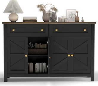 ZJchao Sideboard-Buffetschrank, Moderner Bauernk&uuml;chen-Aufbewahrungsschrank mit 2 Schubladen, 4 T&uuml;ren, Kaffee-Bar-Schrank f&uuml;r Esszimmer, Wohnzimmer, Langlebig