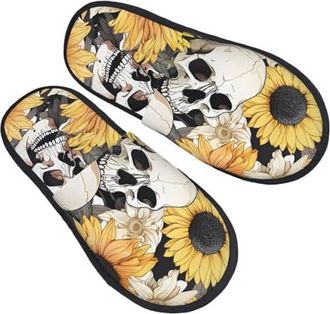 Generic Pantoufle Maison Tournesol Cr&acirc;ne, Fleur Squelette Hiver Pantoufles Doux Hiver Chaussures Chaudes Unique Chaussons Maison Pour Chambre Maison Camping L