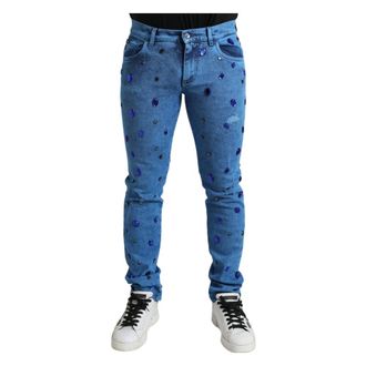 Dolce & Gabbana Homme, Jeans, Bleu, Taille: XL Crystal Embellished Skinny Denim Jeans