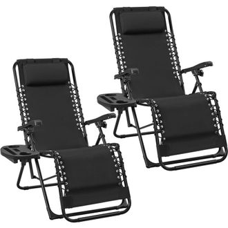 Yaheetech Yaheetech Chaise Longue Pliante Inclinable Bain de Soleil Lot de 2 Z&eacute;ro Gravit&eacute; avec Plateau Amovible pour Piscine Jardin Terrasse Charge 114kg Bleu