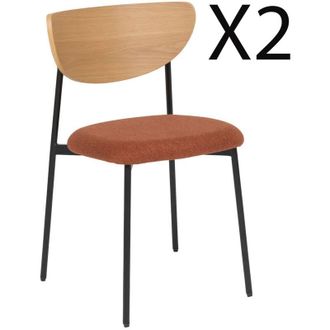PEGANE Lot de 2 chaises de bureau avec assise en tissu ambre et pieds en m&eacute;tal noir - Longueur 50 x Profondeur 50 x Hauteur 81 cm