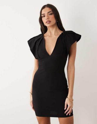 Vesper Robe courte en bengaline &agrave; &eacute;paules oversize - Noir