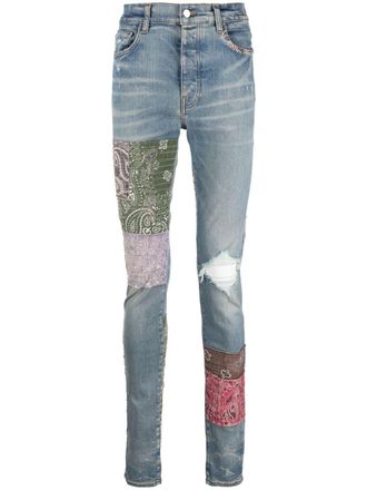 Amiri jean skinny &agrave; design patchwork - Bleu