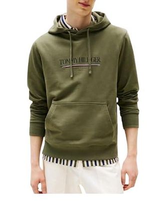 Tommy Hilfiger Pull &agrave; Capuche pour Homme, Vert (Vert Bataille), XS