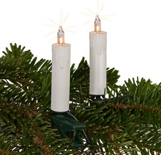 Hellum 20er Minischaft Lichterkette mit Stecker, Lichterkette Weihnachtsbaum mit 20 warmweißen Lichtern, Kabel grün Kerzen weiß mit Wachsoptik, Gesamtlänge 1