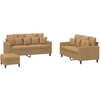vidaXL 3-tlg. Sofagarnitur mit Kissen Braun Samt Vidaxl