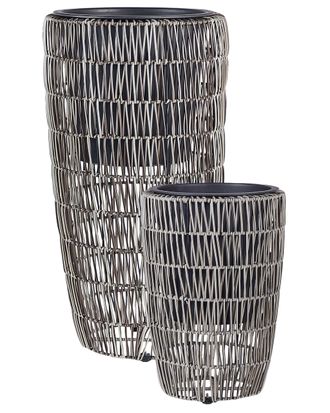 Beliani Blumentopf 2er Set Rattan braun rund hoch Outdoor & Indoor mit Innentopf Chelone