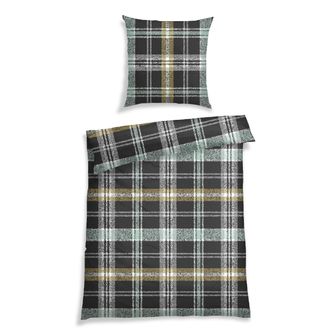 Schiesser Bettwäscheset Scott | Feinbiber | 100% Baumwolle | 2-teilig | 155x200cm + 80x80cm | in zeitlosem Karo | Dunkelgrau