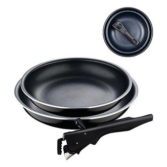 Bergner Black Edition | Set de 2 Po&ecirc;les de Cuisine de 22 et 26 cm + 1 Manche Ergonomique et Amovible | Aluminium Press&eacute; et Antiadh&eacute;sif | Pour tous Types de Cu
