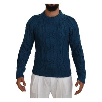 Dolce & Gabbana Eleganter blauer Pullover mit Rundhalsausschnitt - - Knitwear - Herren - Blau - L