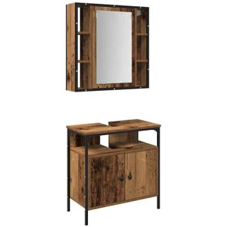 vidaXL Ensemble de mobilier de salle de bain avec étagère 2 pcs Marron vidaXL