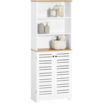 SoBuy Sobuy - Colonne Salle de Bain avec 3 &Eacute;tag&egrave;res ouvertes + 2 Portes persiennes, mdf Laqu&eacute;, Anti-Moisi & Anti-Basculement frg Blanc 60&times;30&times;160 cm, BZR44-W