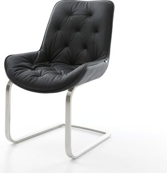 DELIFE Freischwinger Taimi-Flex Echt-Leder Schwarz Freischwinger flach Edelstahl, Esszimmerstühle