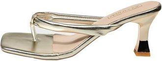 Generic Tongs tendance &agrave; bout carr&eacute; pour femme - Sandales &eacute;l&eacute;gantes &agrave; talons - Style d&eacute;contract&eacute; - Pour l&eacute;t&eacute;, dor&eacute;, 38.5 EU