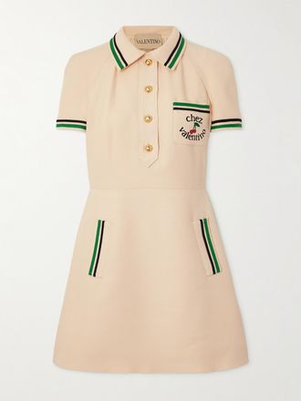 Valentino Garavani Mini-hemdblusenkleid Aus Einer Woll-seidenmischung Mit Print Und Streifen - Creme