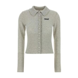 Chlo&eacute; Bestickte Logo Strickjacke - - Knitwear - Damen - Grau - M