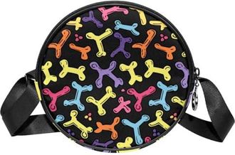 Generic Petit sac &agrave; bandouli&egrave;re rond pour femme, motif os de chien, sac &agrave; dos avec fermeture &eacute;clair, bretelles r&eacute;glables, sac &agrave; main rond d&eacute;contract&eacute; pour fem