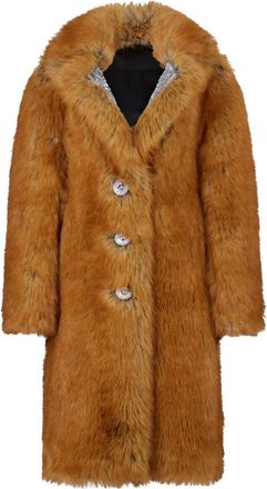 Paco Rabanne Femme, Vestes, Brun, Taille: 38 FR Manteau Camel à Sequins en Fausse Fourrure Oversize