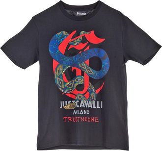 Just Cavalli Homme, Tops, Noir, Taille: 2XL T-shirt Serpenti Logo Gotico