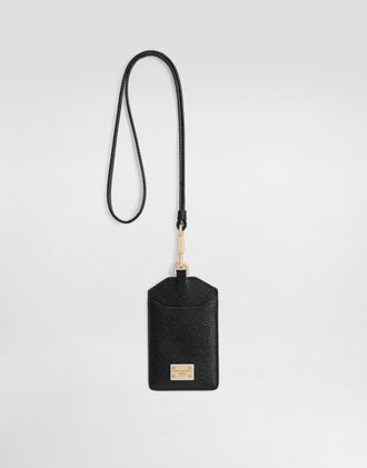 Dolce & Gabbana Dauphine Calfskin Keychain With Plate - Frau Collection Schwarz Leder Onesize