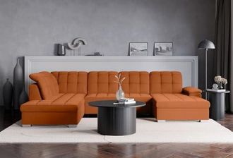 Selsey Ecksofa 330 x 212 cm U-Form Kupfer Modular Couch Sofa Mit Schlaffunktion Ottomane Sofa Mit Stauraum/Bettkasten verstellbare Kopfstützen Wasserabweisen