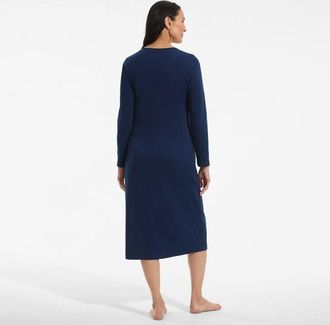 Lands End Wadenlanges Langarm-Nachthemd aus reiner Baumwolle, Damen, Gr&ouml;&szlig;e:44-46 regular, Blau, Baumwolle, by Lands End