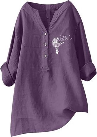 Generic Chemise Femmes Coton Et Lin Grande Taille Casual Chemises &Eacute;t&eacute; &Agrave; Manches Longues Col V Baggy Hauts L&eacute;ger Confortable Tunic Mode Coton Et Lin Chic Et El