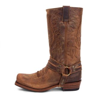 Sendra Boots - 12209 Cowboystiefel f&uuml;r Damen und Herren mit Schuhabsatz und eckiger Spitze - Cowboy-Stil aus braunem Leder mit Aged-Effekt - Hohe Cowboystief