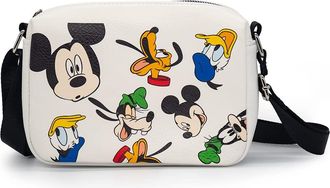 Buckle Down Disney Tasche, Crossbody, rechteckig, Disney Mickey und Friends Fab Four Expressions All Over, weiß, veganes Leder, Mickey and Friends