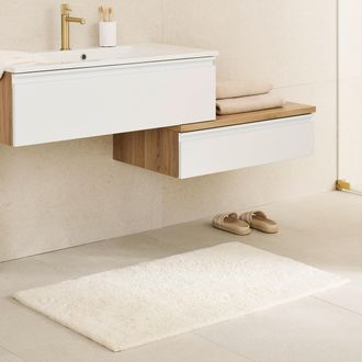 Schöner Wohnen Kollektion Badteppich einfarbig Creme 67 x 110 cm - waschbare Badematte rutschfest - 100% Baumwolle - Badvorleger Trockner geeignet - Duschvorleger Badezimmer