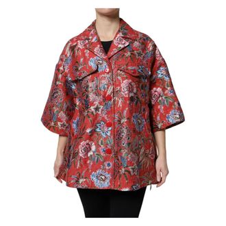 Dolce & Gabbana Roter floraler Jacquard-Mantel mit Knopfleiste - - Blouses & Shirts - Damen - Mehrfarbig - M