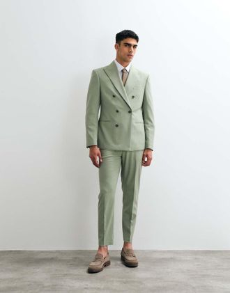 Asos Veste de costume ajust&eacute;e &agrave; double boutonnage - Vert sauge