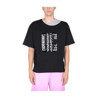 Opening Ceremony T-shirt &agrave; col rond avec logo imprim&eacute; devant - Homme - Tops - Noir - Taille: L