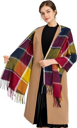 Miss Lulu Winter Schal Damen Oversized - kuschelig warmer karierter Wollschal mit langen Fransen, Weihnachtsschal f&uuml;r Frauen, Mama & Freundin oder f&uuml;r Alltag (V