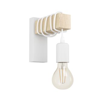 Eglo Wandlampe Townshend, Vintage Wandleuchte im Industrial Design, Retro Lampe aus Stahl und Holz, Farbe Wei&szlig;, braun, Fassung E27, FSC zertifziert