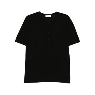Roberto Collina Homme, Tops, Noir, Taille: 2XL T-shirt &agrave; col rond et fermeture boutonn&eacute;e