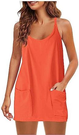 Generic Tenues athl&eacute;tiques pour femme - Tenue d&eacute;t&eacute; - Tenue de sport active - Chemises sans manches - Short de voyage - V&ecirc;tements d&eacute;t&eacute; assortis, Orange, XXL