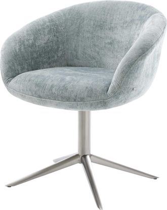 DELIFE Esszimmerstuhl Vinka-Flex mit Armlehnen Fußkreuz Edelstahl Chenille Pastellblau 360° drehbar Wippfunktion Taschenfederkern