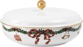ROYAL COPENHAGEN Star Fluted Christmas Sch&uuml;ssel mit Deckel aus Porzellan, festliche Weihnachtsschale, 21 cm, 1L, 1064783