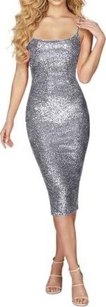 Generic 2026 Robes minceur et Shine Slim Fit Midi Robe de soir&eacute;e &eacute;l&eacute;gante sans manches &agrave; paillettes pour, gris, XXL