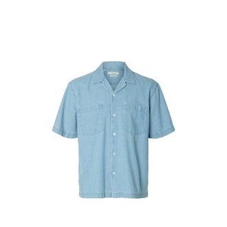 Selected Chemise col cubain &agrave; manches courtes en coton