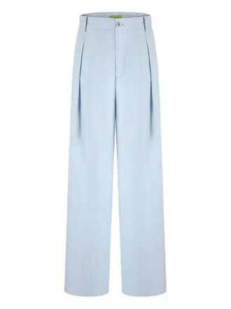 Shanghai Tang pantalon en lin &agrave; coupe droite - Bleu